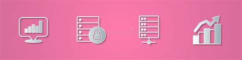 Set Paper Cut Pie Chart Infographic Server Security With Padlock And