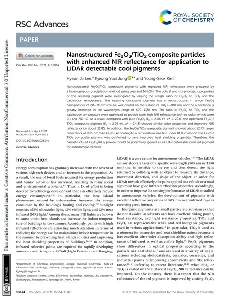 Pdf Nanostructured Fe 2 O 3 Tio 2 Composite Particles With Enhanced Nir Reflectance For