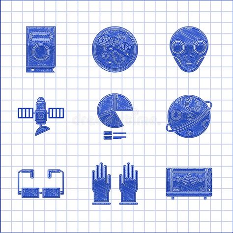 Set Pie Chart Infographic Rubber Gloves Computer Monitor With