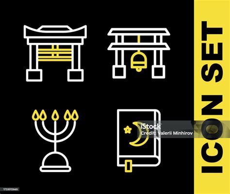 세트 라인 재팬 게이트 코란의 거룩한 책 하누카 메노라 및 아이콘 벡터 0명에 대한 스톡 벡터 아트 및 기타 이미지 0명 건축 공휴일 Istock