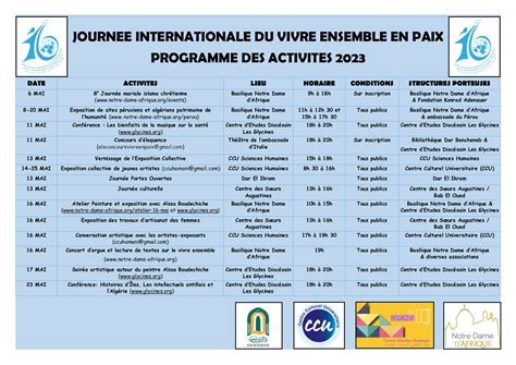 Programme Des Activités 2023 De La Journée Internationale Du Vivre