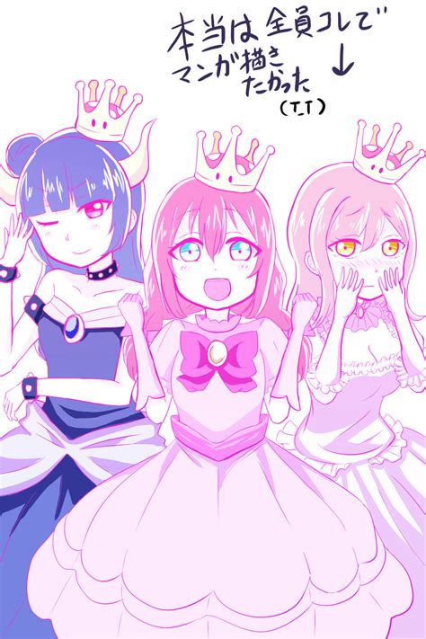 Safebooru 3girls Absurdres Blue Eyes Blush Bow Bowsette Bowsette