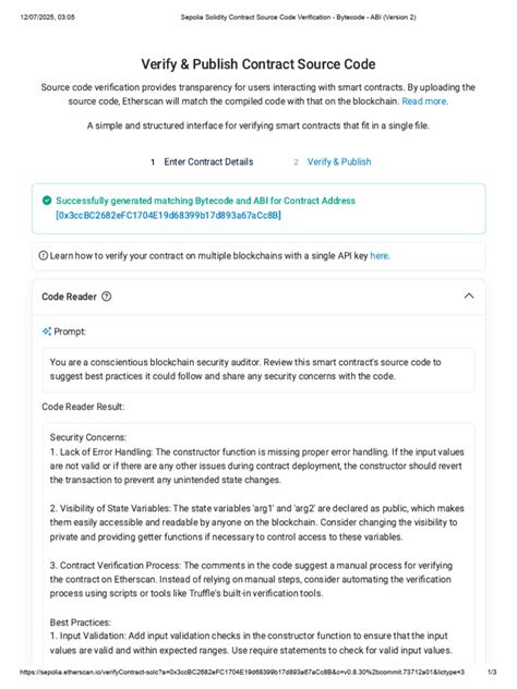 Sepolia Solidity Contract Source Code Verification Bytecode Abi
