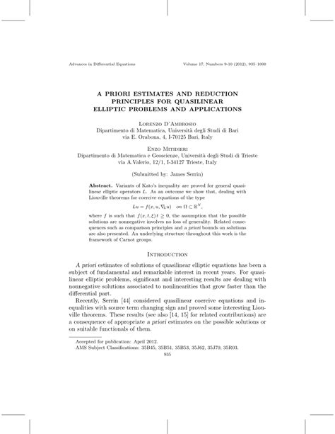 Pdf A Priori Estimates And Reduction Principles For Quasilinear Elliptic Problems And Applications