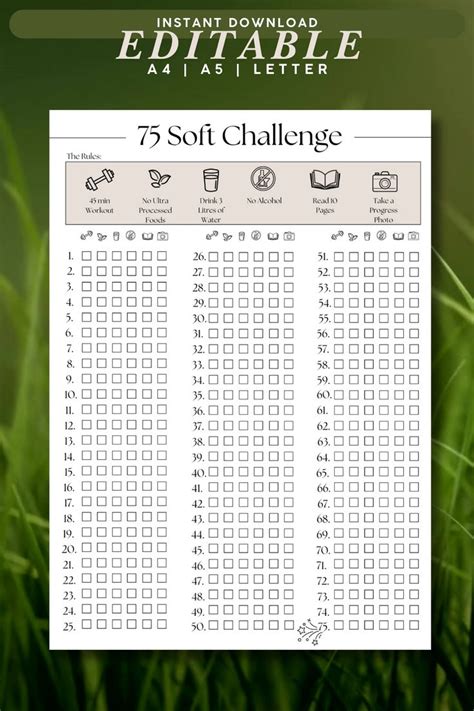 Editable 75 Soft Challenge Tracker Habit Checklist Pdf Etsy