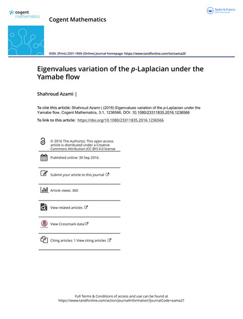 Pdf Eigenvalues Variation Of The P Laplacian Under The Yamabe Flow