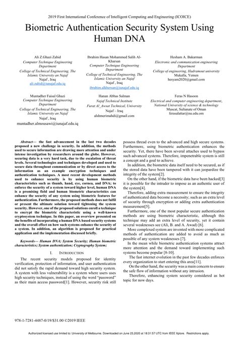 Pdf Biometric Authentication Security System Using Human Dna