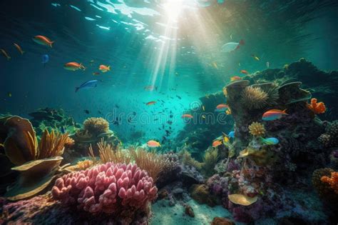 Tropical Sea Underwater Fishes On Coral Reef Aquarium Oceanarium
