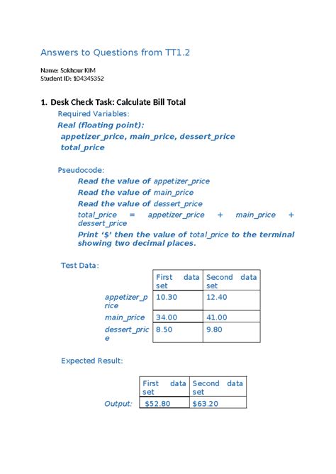 Tutorial Task Answers V Answers To Questions From Tt Name