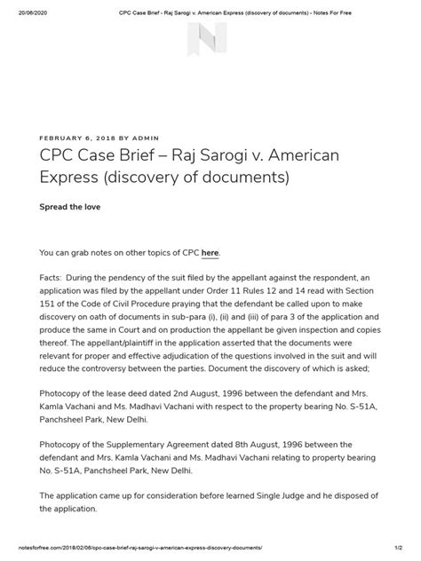 35 Cpc Case Brief Raj Sarogi V American Express Discovery Of