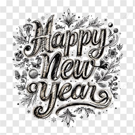 Happy New Year Calligraphy Hand Drawn Text Greetings Newyear