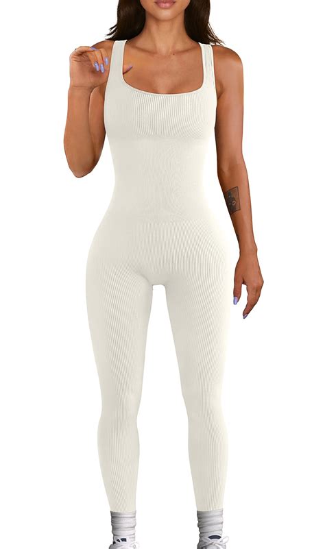 Oqq Womens Yoga Ribbed One Piece Tank Tops Rompers Sleeveless Exercise