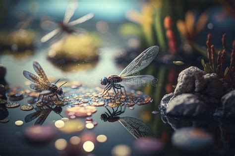 nematic dragonfly pond in unreal engine 5 stock illustration