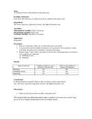 LAB REPORT PULSE RATE Docx Aim To Study The Factors That Influence The Pulse Rate Problem