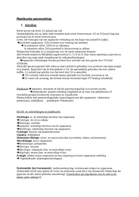 Plantkunde Samenvatting Inleiding Eerste Sporen Van Leven 38 Miljard Jaar Oud Omstandigheden