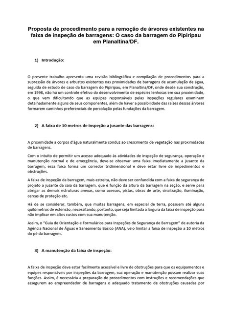Supressão De árvores Da Barragem Do Pipiripau Procedimento Para