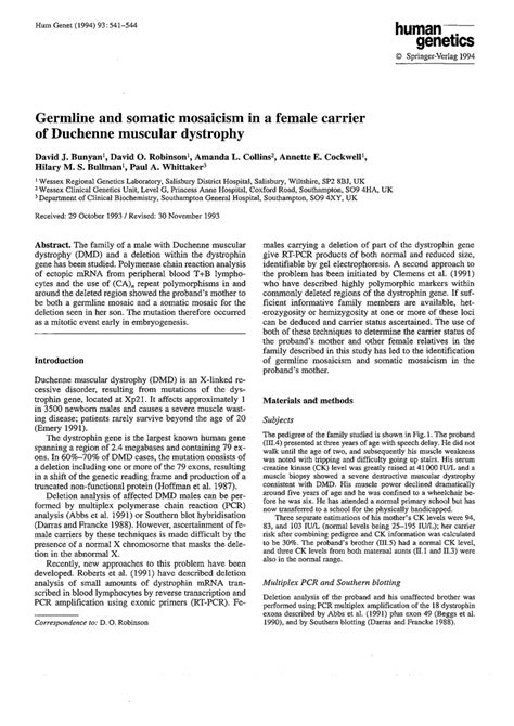 Pdf Germline And Somatic Mosaicism In A Female Carrier Of Duchenne