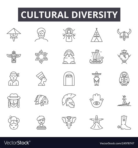 Cultural Diversity Line Icons Signs Set Royalty Free Vector