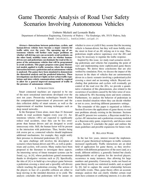 Pdf Game Theoretic Analysis Of Road User Safety Scenarios Involving