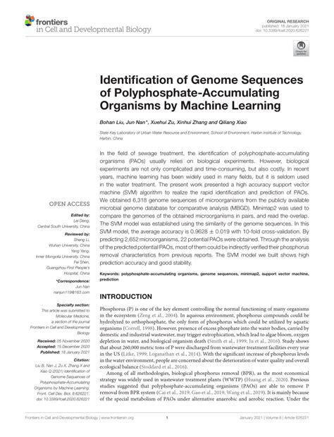 Pdf Identification Of Genome Sequences Of Polyphosphate Accumulating Organisms By Machine Learning