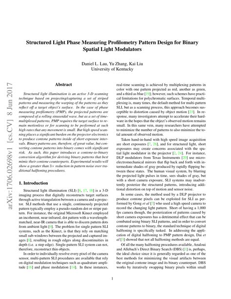 Pdf Structured Light Phase Measuring Profilometry Pattern Design For Binary Spatial Light