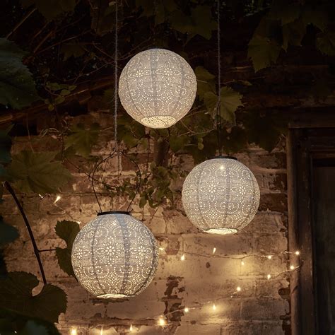 3 White Tyvek Moroccan Hanging Solar Lanterns Uk
