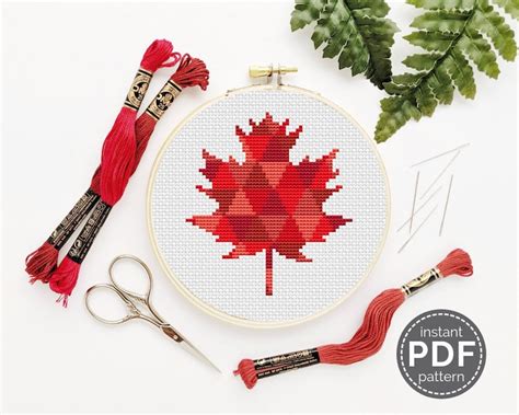 Red Maple Leaf Cross Stitch Pattern Autumn Colors Cross Stitch Etsy