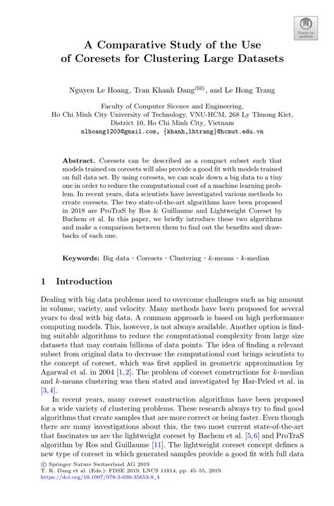 PDF A Comparative Study Of The Use Of Coresets For Clustering Large Datasets