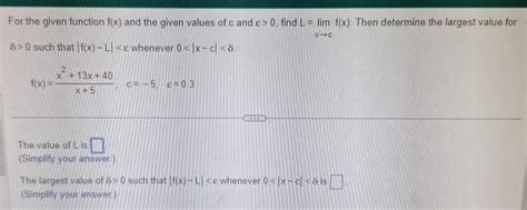 Solved For The Given Function F X And The Given Values Of Chegg Com