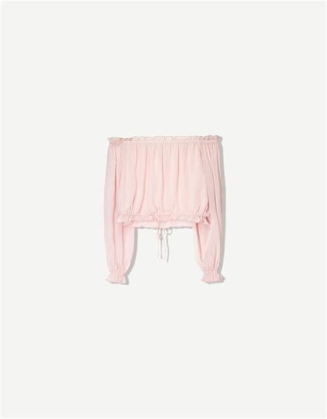 Long Sleeve Blouse With Tie Bsk Teen Bershka