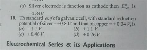 Th Standard Emf Of A Galvanic Cell With Standard Reduction Potential Of