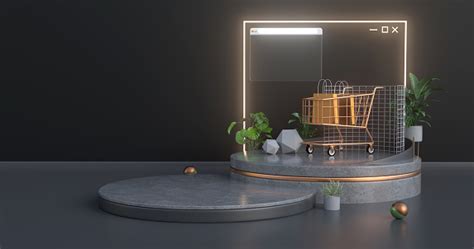 장바구니와 콘크리트 연단의 3d 렌더링 소매 소비자주의에 대한 스톡 사진 및 기타 이미지 소매 소비자주의 3차원 형태
