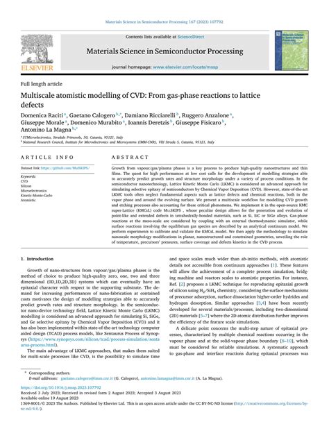 Pdf Multiscale Atomistic Modelling Of Cvd From Gas Phase Reactions To Lattice Defects