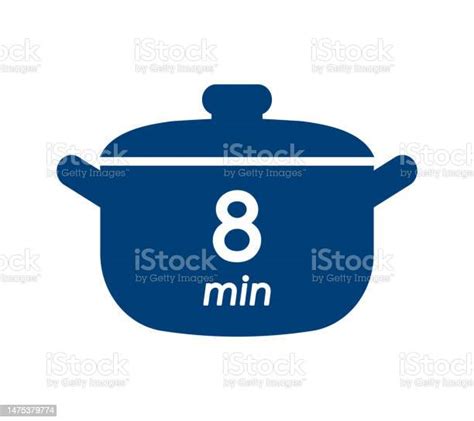 8 분 조리 시간 파란색 라벨 8 분 표시가있는 요리 냄비 기호 끓는 시간 벡터 일러스트 레이 션 8에 대한 스톡 벡터 아트 및 기타 이미지 Istock