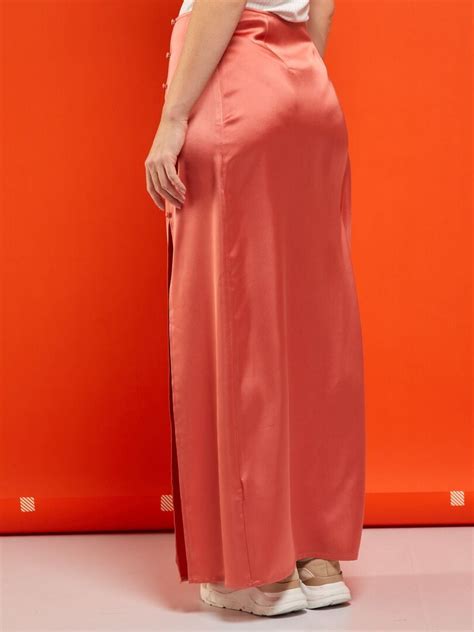 Jupe Midi En Satin Orange Kiabi