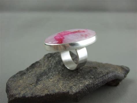 Pink And White Agate Ring Bespoke Statement Ring The Silver Forge