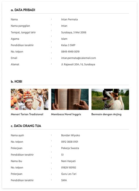 Contoh Biodata Diri Yang Menarik Pelajar Mahasiswa And Melamar