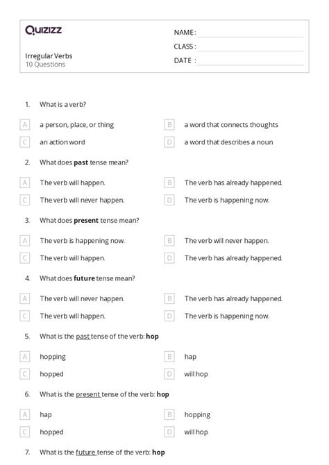 50 Future Tense Verbs Worksheets For 1st Grade On Quizizz Free
