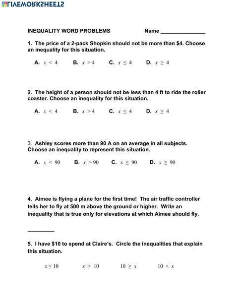 Free Linear Inequalities Word Problems Worksheet Download Free Linear Inequalities Word