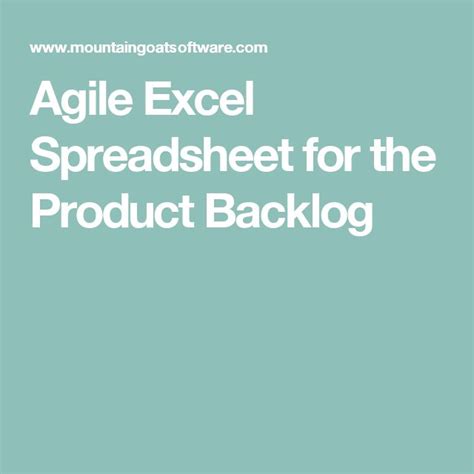 Agile Excel Spreadsheet For The Product Backlog