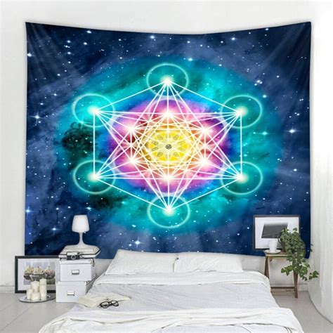 Metatrons Cube Tapestry Wall Tapestry Merkabah Sacred Geometry Wall
