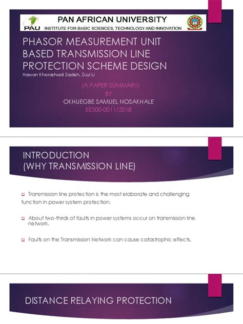 Presentation On Pmu Based Transmission Line Protection Scheme A Paper Summary Pdf