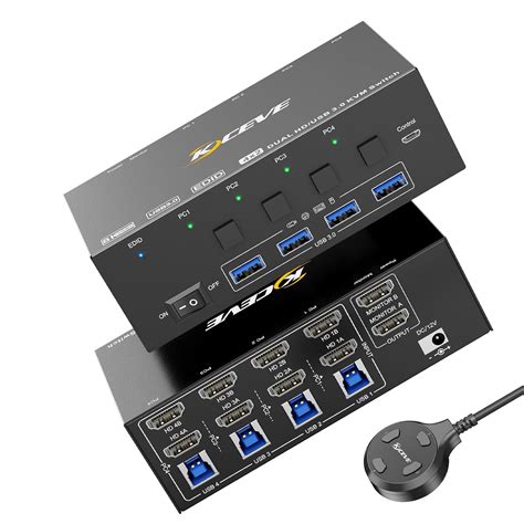 4 Port Dual Monitor 8K60Hz 4K144Hz HDMI HDMI USB3 0 KVM Switch Mit