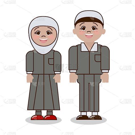 学校，一个男孩和一个穿着校服的女孩在一起。学生，宗教学校，穆斯林