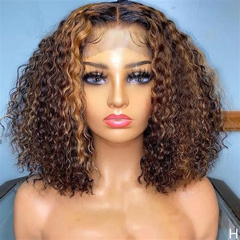 Short Ombre Curly T Part Lace Human Hair Wigs14 Inches 180 Density T