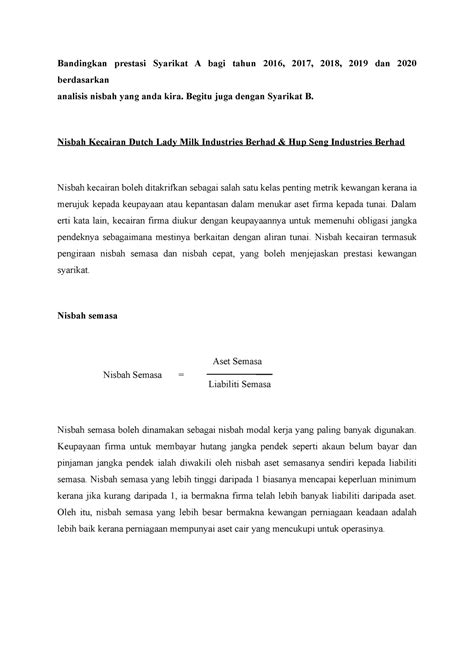 Finance Management Notes Bandingkan Prestasi Syarikat A Bagi Tahun