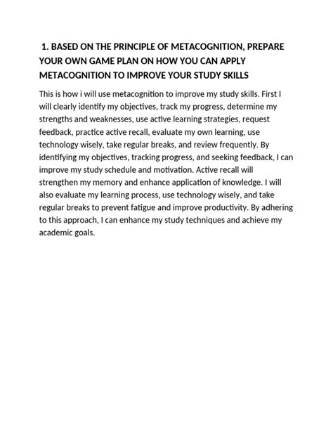 Metacognition To Improve Your Study Skills Pdf Learning