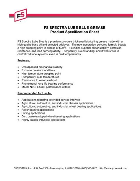 Fs Spectra Lube Blue Grease Spec Sheet Pdf Gofurtherwithfs
