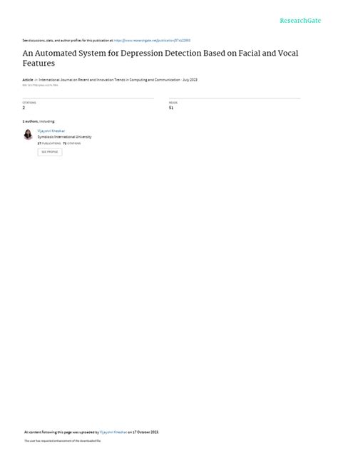 An Automated System For Depression Detection Based On Facial And Vocal Features Pdf