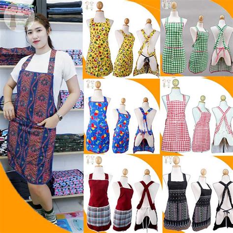 ผ้ากันเปื้อน 2กระเป๋า 1ซิป แบบลาย รุ่นธรรมดา ใส่สบาย ไม่อึดอัด Shopee Thailand